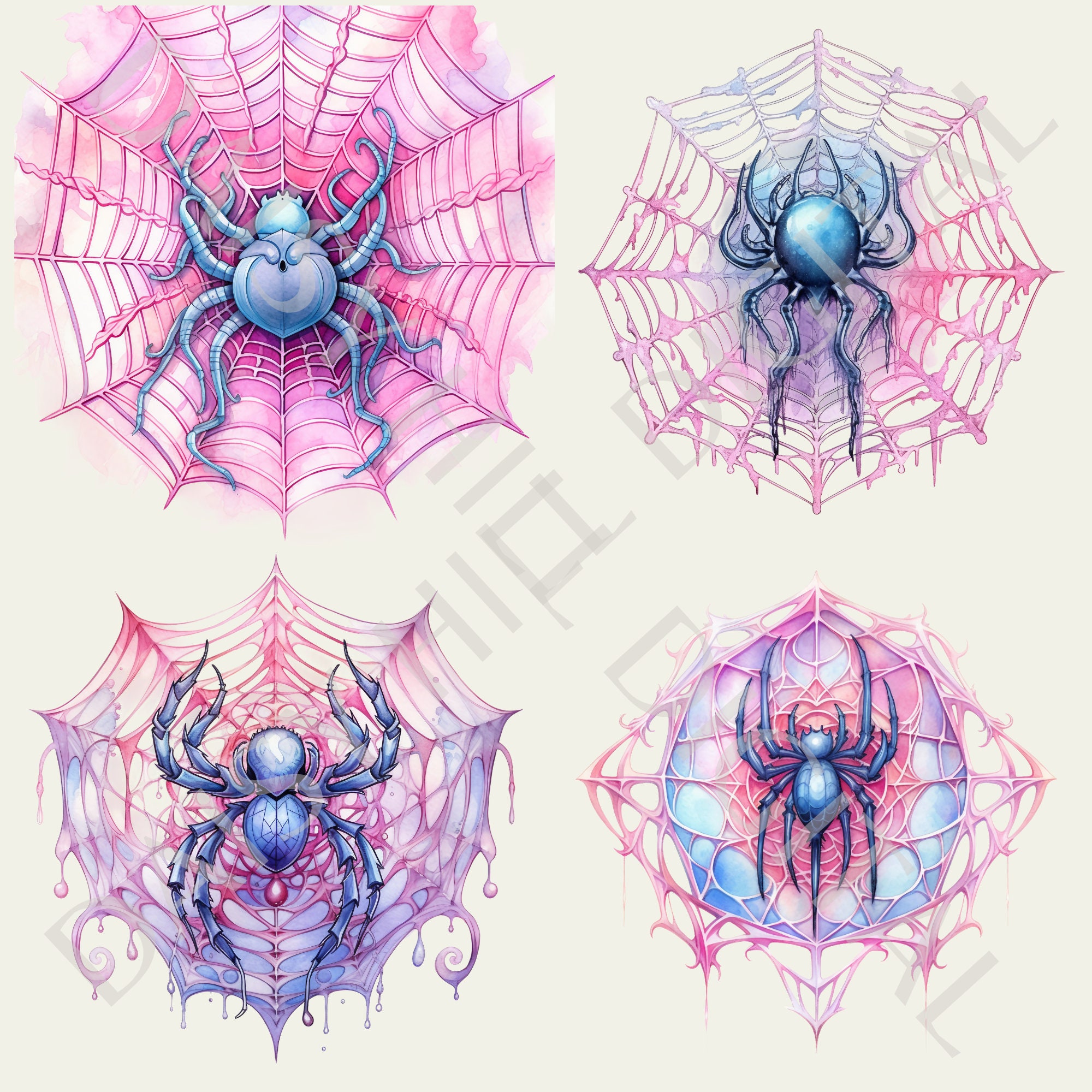Pastel Halloween Clipart Spider Web PNG Bundle Commercial Use Clipart ...