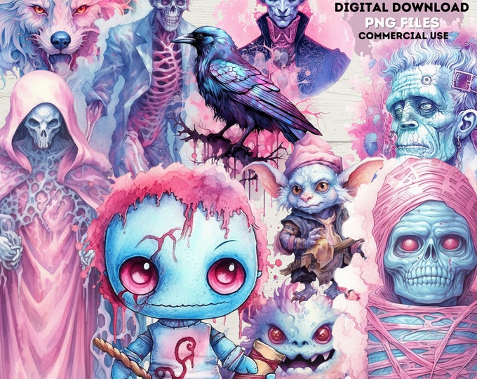 Spooky Purple Halloween Clipart Bundle, 24 Pngs, Transparent Background ...