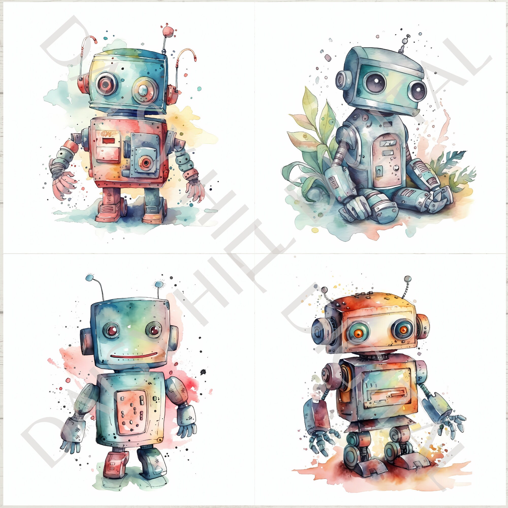 Watercolor Robot Clipart Cute Robot Clipart, Robot Clip Art Robot PNG ...