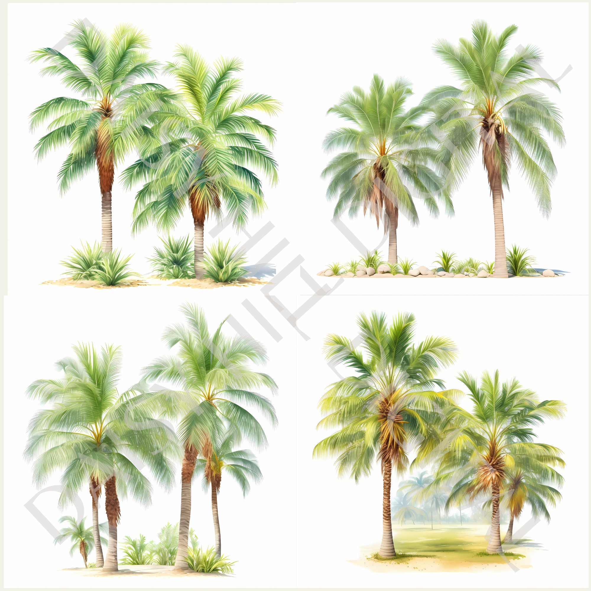 Watercolour Palm Tree Clipart for Summer Png Bundle of - Etsy