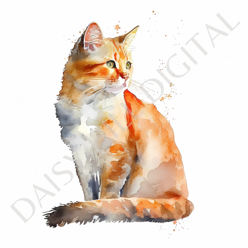 Orange Cat Watercolour Clipart Bundle, PNG Digital Download Bundles ...