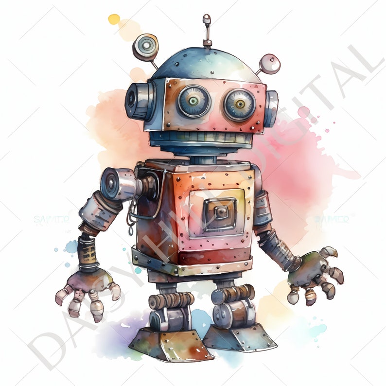 Watercolor Robot Clipart Cute Robot Clipart Robot Clip Art - Etsy