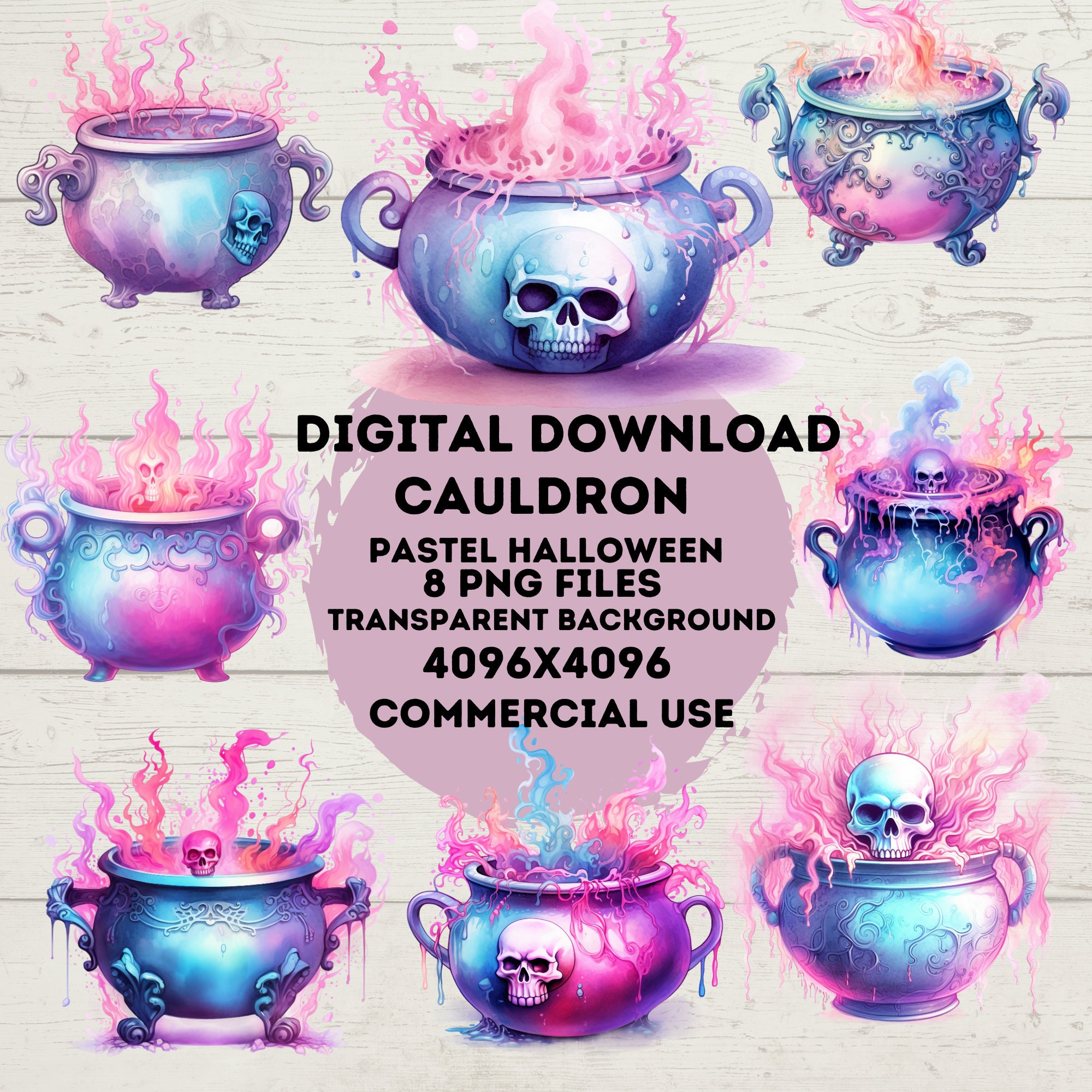 Pastel Halloween Clipart Cauldron PNG Bundle Commercial Use - Etsy