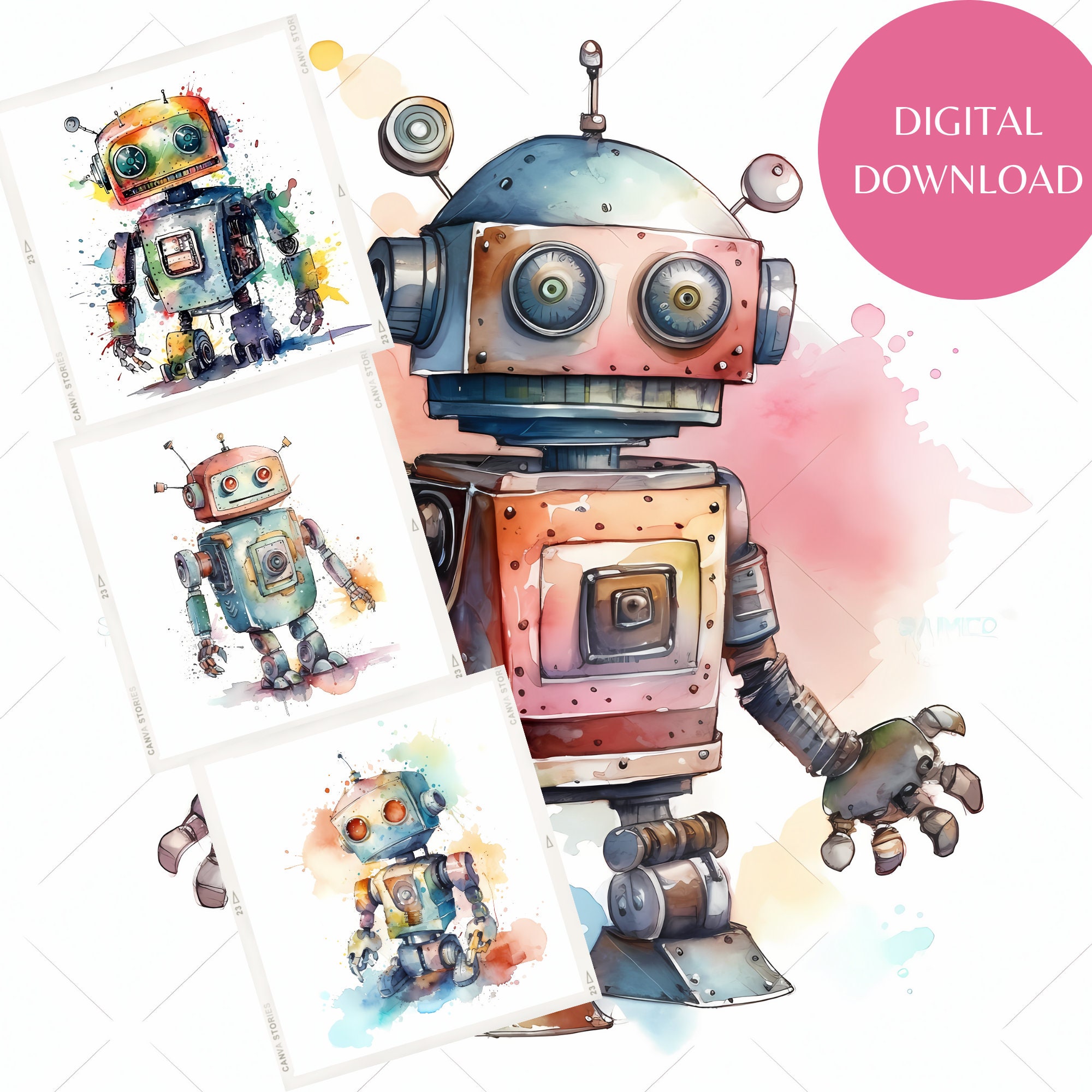 Watercolor Robot Clipart Cute Robot Clipart, Robot Clip Art Robot PNG ...