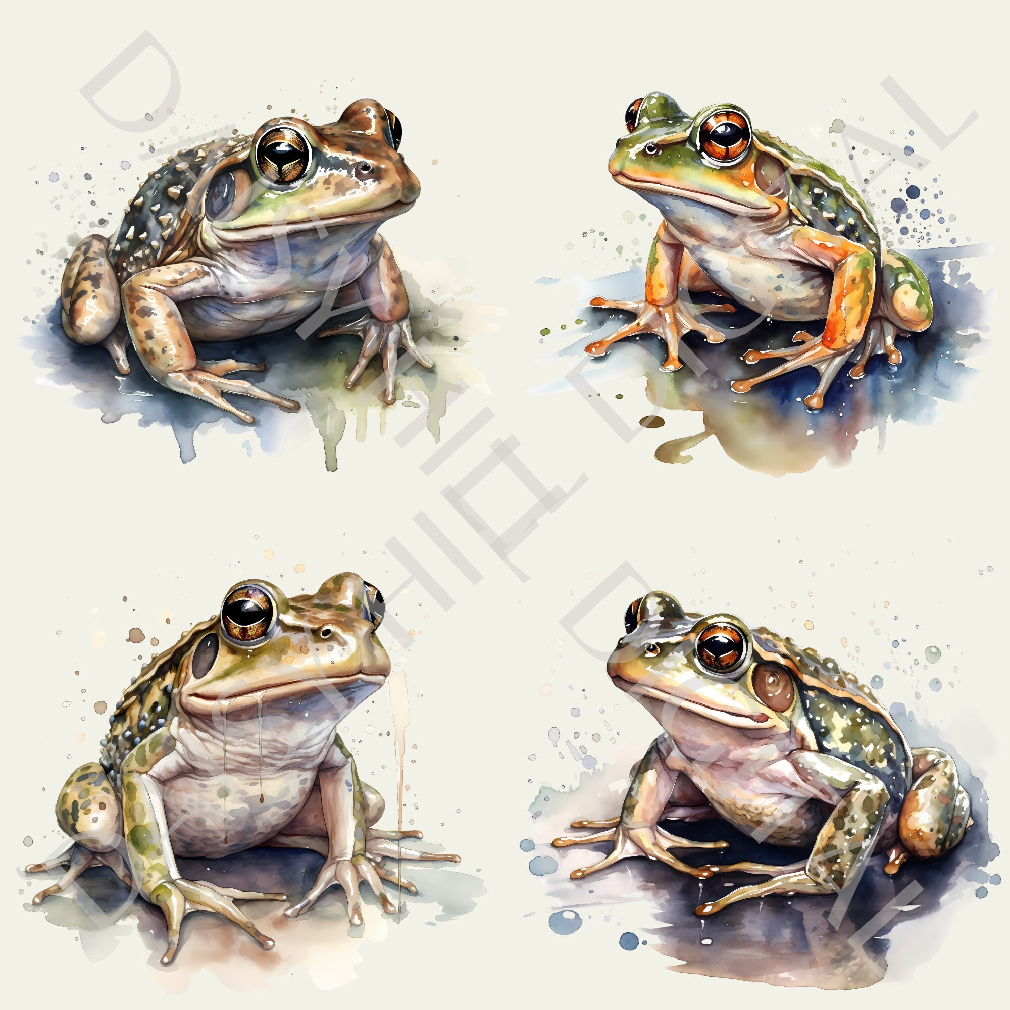 25 Frog Clipart Digital Collage Images Watercolor Frogs Png - Etsy ...