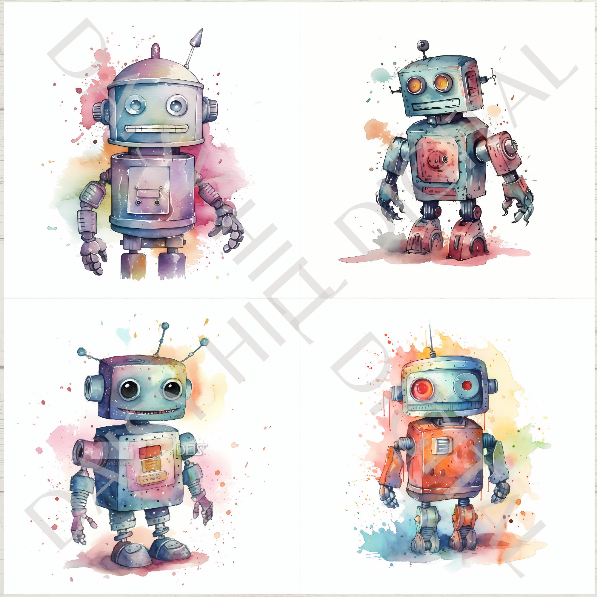 Watercolor Robot Clipart Cute Robot Clipart, Robot Clip Art Robot PNG ...