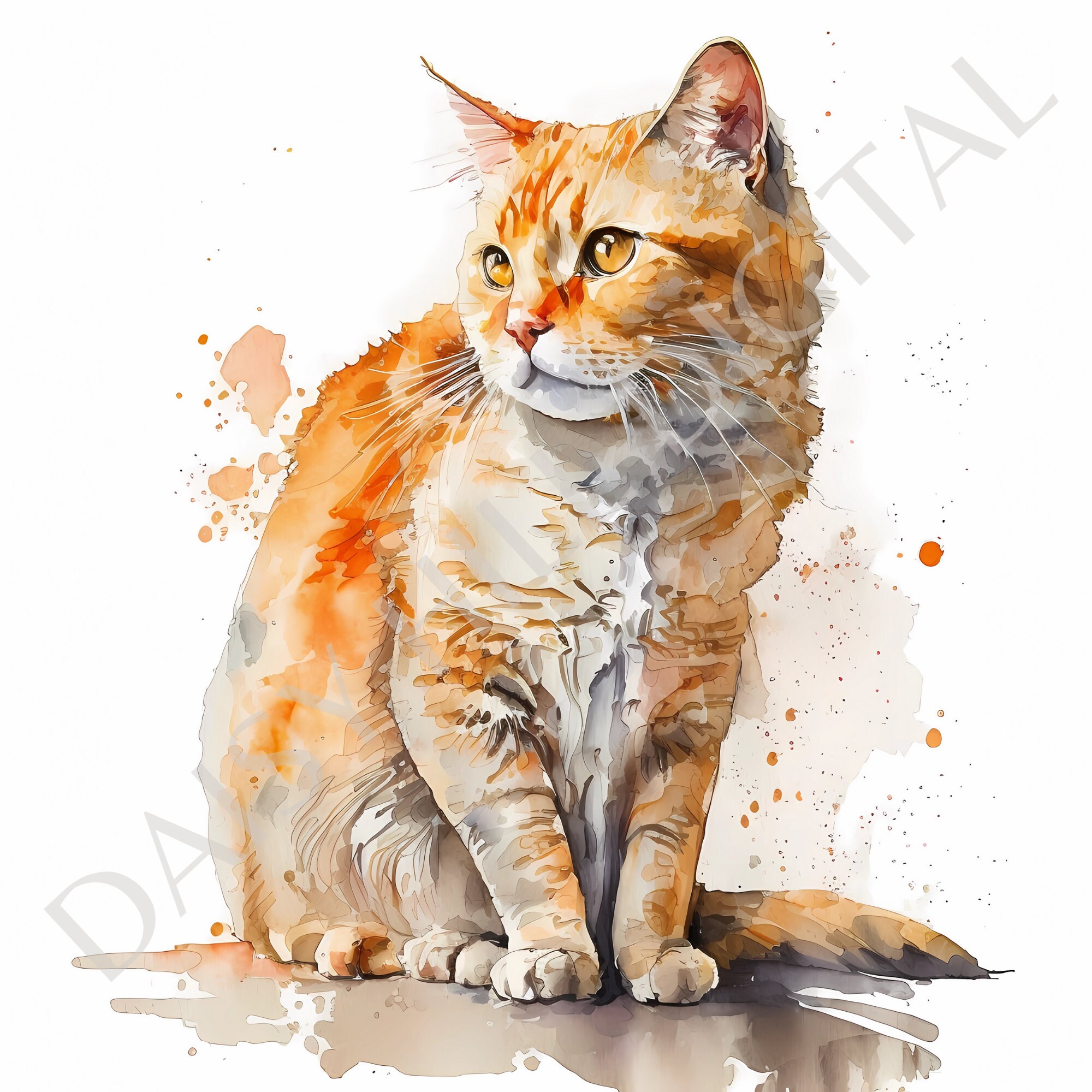 Orange Cat Watercolour Clipart Bundle, PNG Digital Download Bundles ...