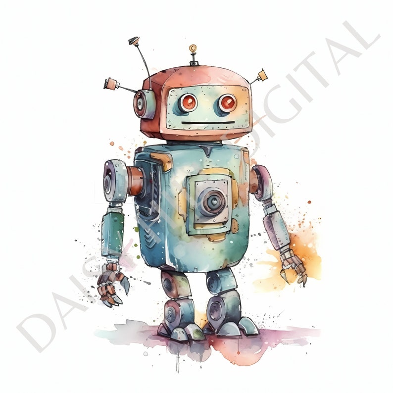 Watercolor Robot Clipart Cute Robot Clipart Robot Clip Art - Etsy
