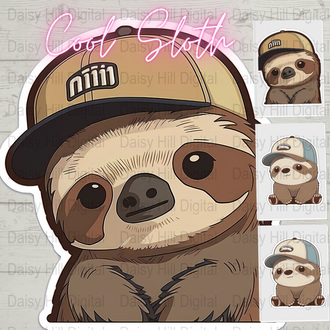 Cute Sloth Png, Sloth Wearing Baseball Cap Digital Download, Instant ...