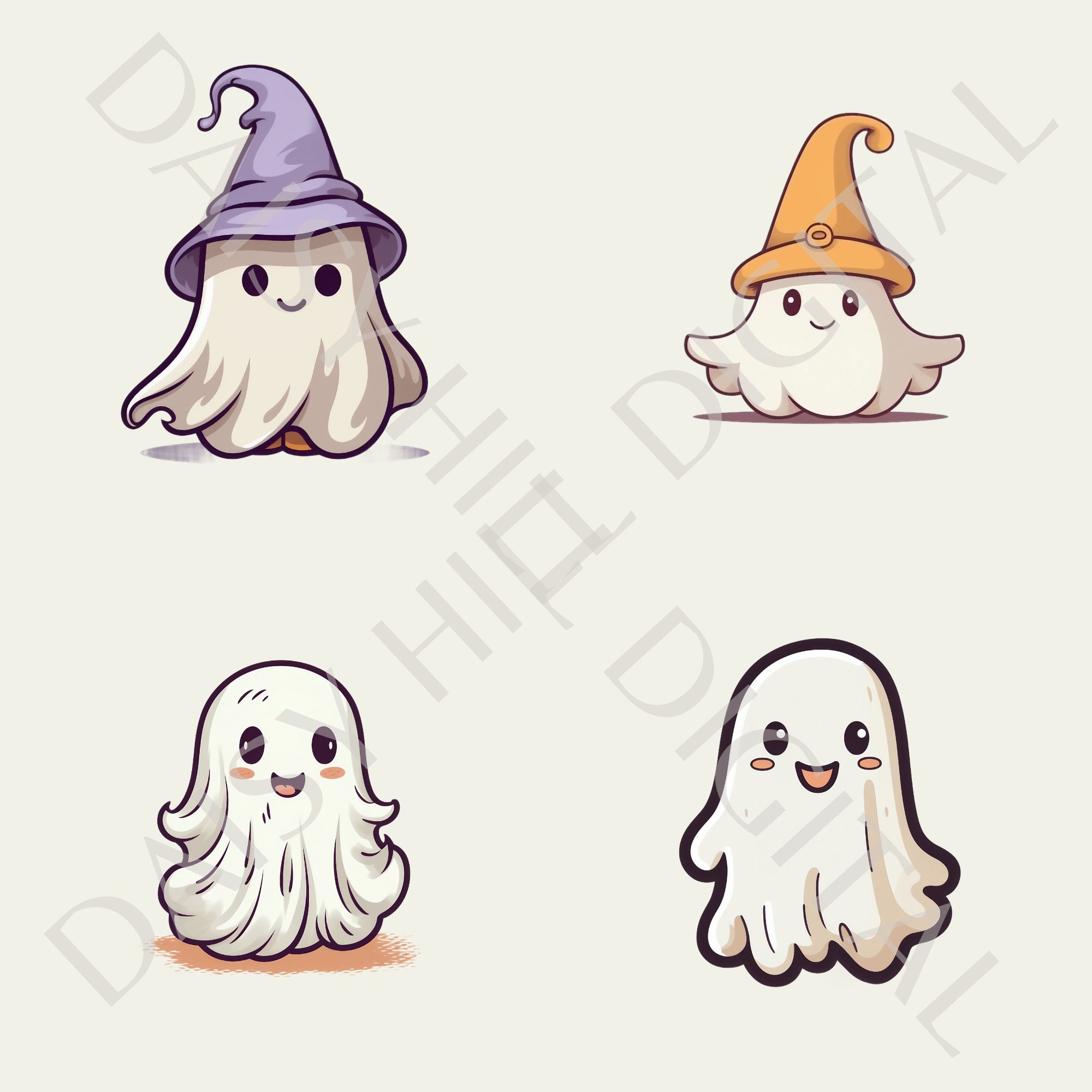 Kawaii Ghost Halloween Clipart Bundle Halloween Ghost Png Images ...
