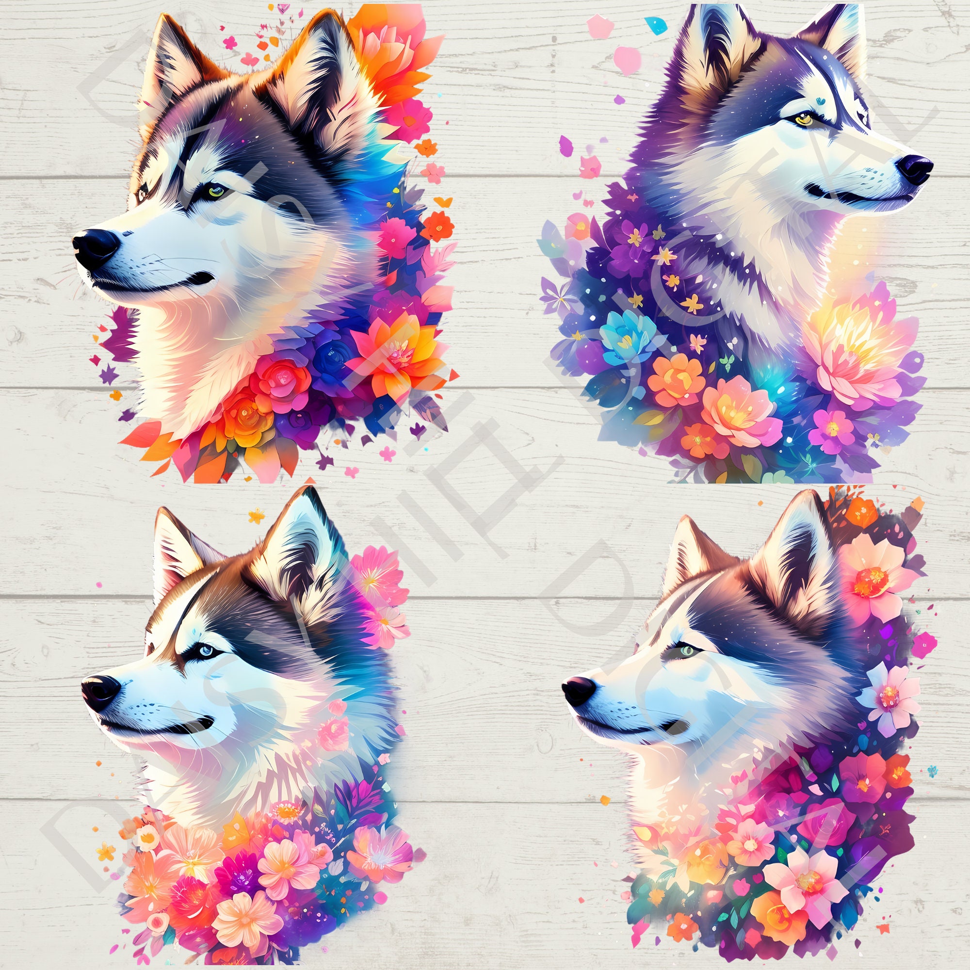 Digital Download Huskey Bundle Clipart Dog Bundle Png Floral - Etsy
