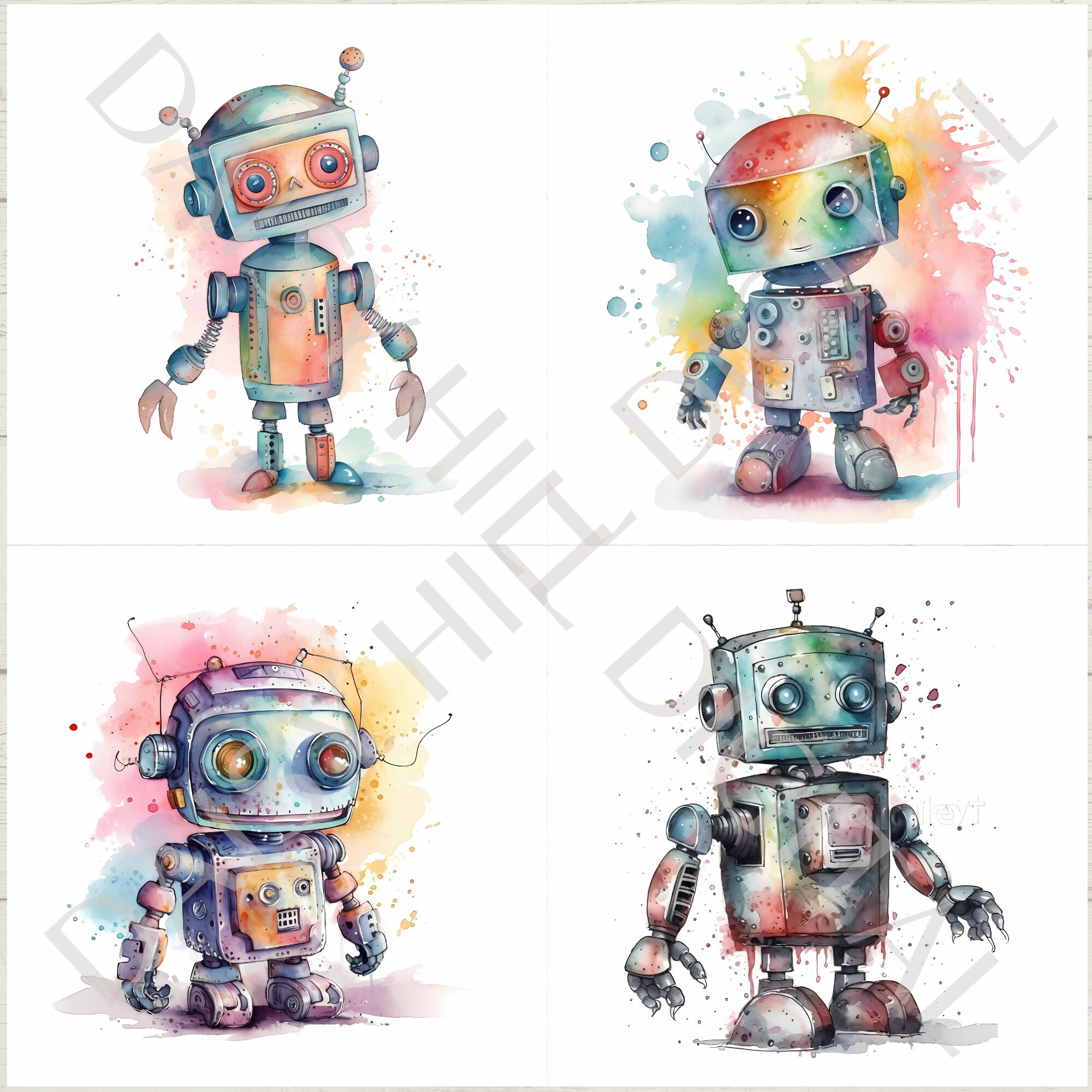 Watercolor Robot Clipart Cute Robot Clipart, Robot Clip Art Robot PNG ...