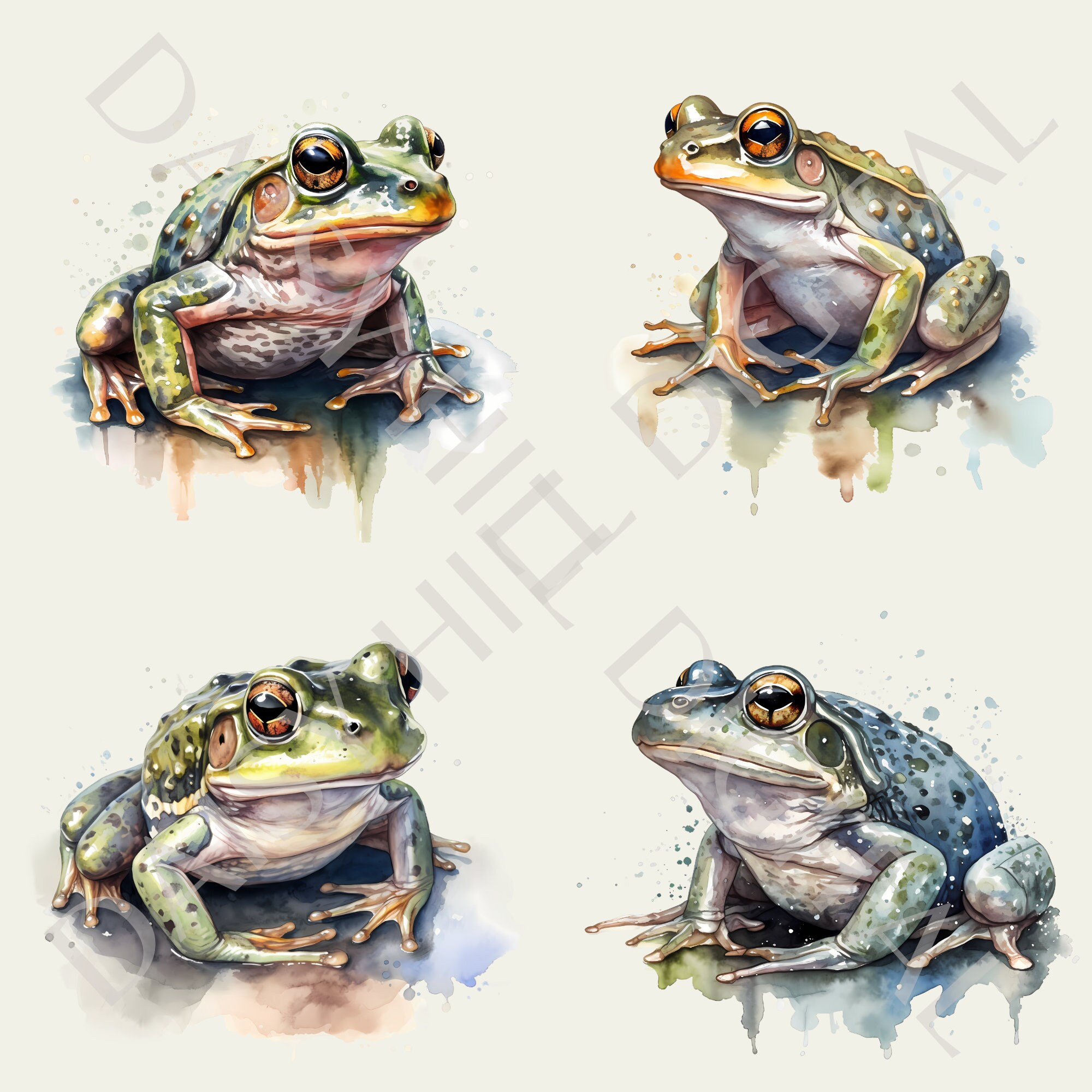 25 Frog Clipart Digital Collage Images Watercolor Frogs Png - Etsy ...