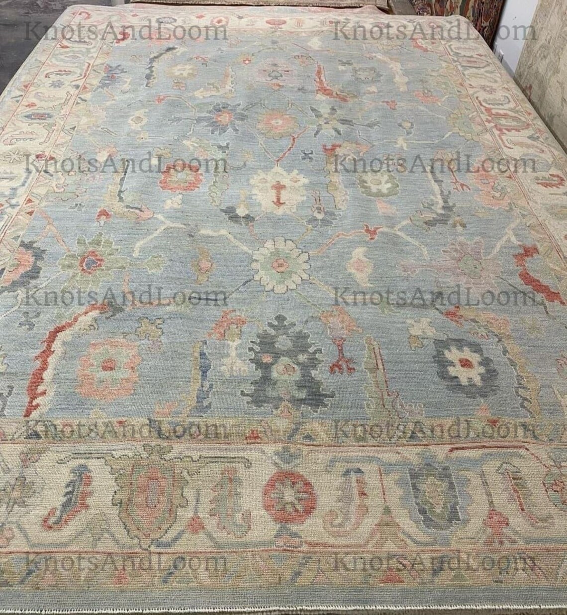 Modern Blue 8x10 Knotted Oushak| Muted Hand Knotted Rug Made in ...