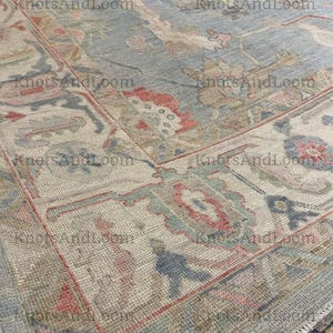 Modern Blue 8x10 Knotted Oushak| Muted Hand Knotted Rug Made in ...