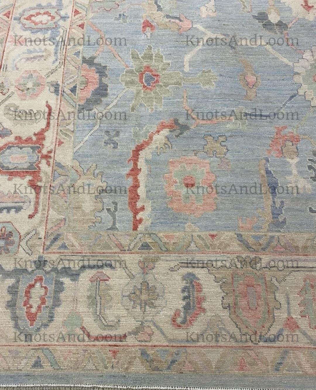 Modern Blue 8x10 Knotted Oushak| Muted Hand Knotted Rug Made in ...