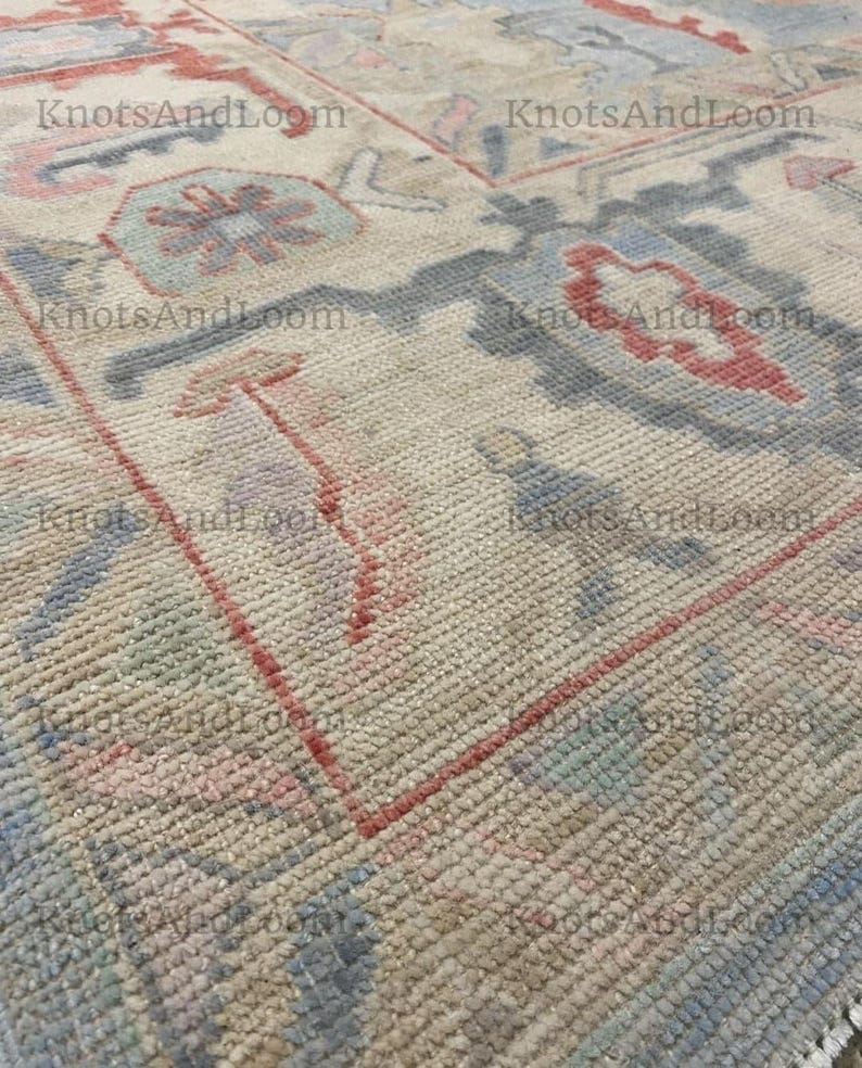 Modern Blue 8x10 Knotted Oushak| Muted Hand Knotted Rug Made in ...
