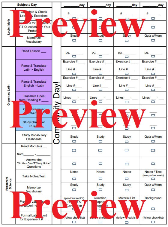 Classical Conversations Challenge 1 Planner Semesters 1 & 2 - 2 Page ...