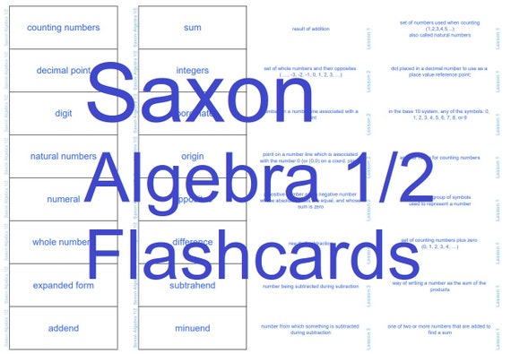 Saxon Algebra 1/2 half Flashcards Classical Conversations - Etsy