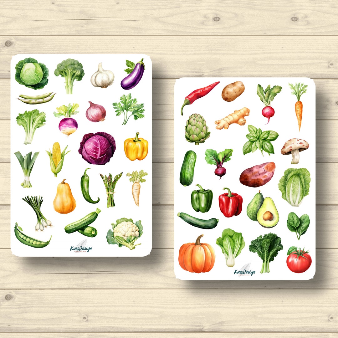 Sticker Set Vegetables Salad Root Vegetables Raw Food Vegetarian Vegan ...