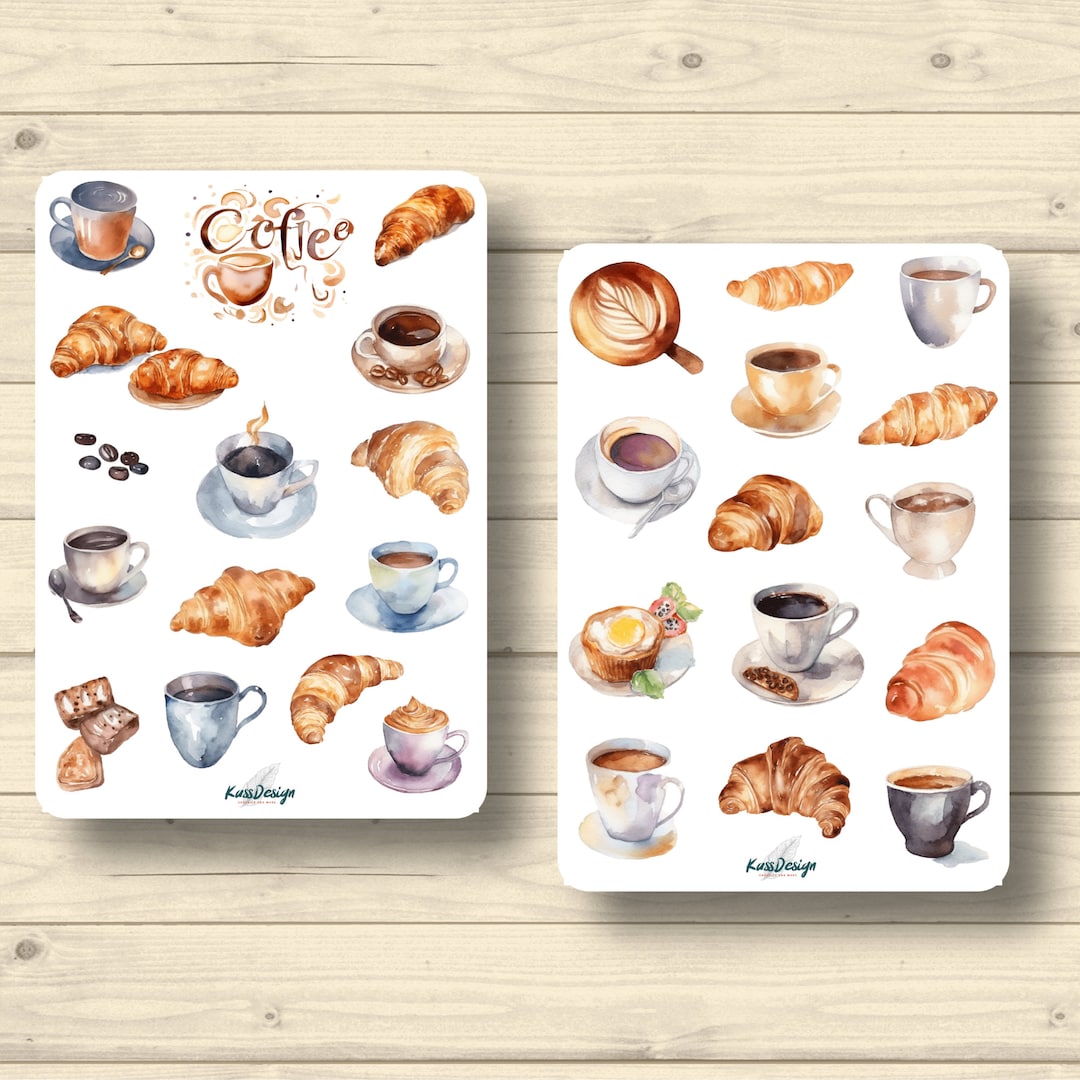 Sticker Set Coffee Croissants Coffee Cups Cakes Candy Espresso Stickers ...