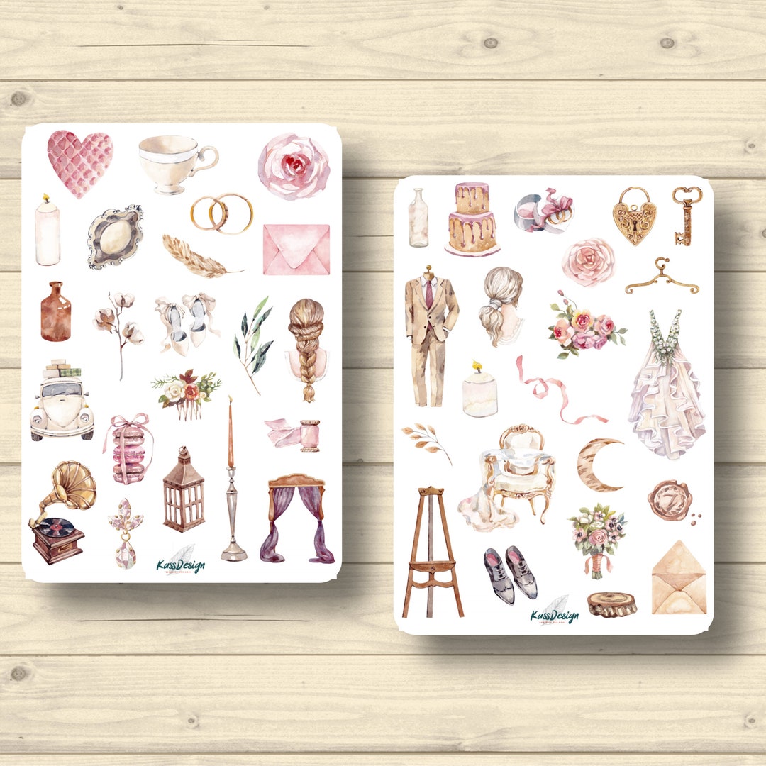 Sticker Set, Wedding, Engagement, Bridal Couple, Party, Bridal Dress ...