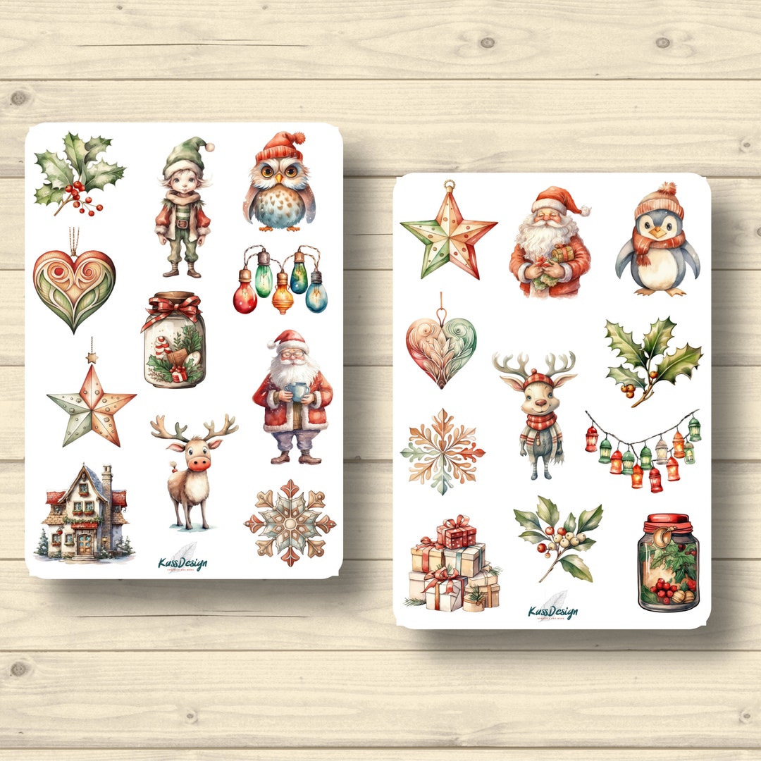 Sticker Set Weihnachten Weihnachtsmann niedlich Tannenbaum ...