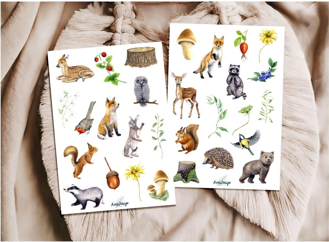 Sticker Set Forest Animals and Plants - Etsy