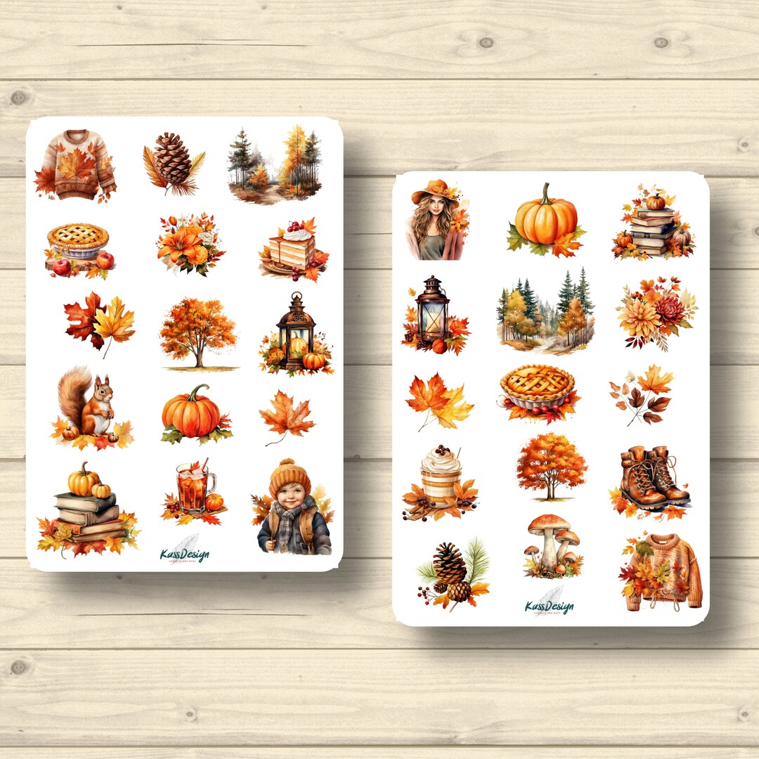 Sticker Set Herbst Kürbis Mädchen Junge Eichhörnchen Herbstbaum Wald ...