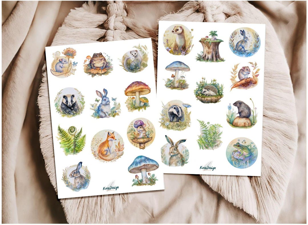 Sticker Set Forest Animals and Mushrooms - Etsy