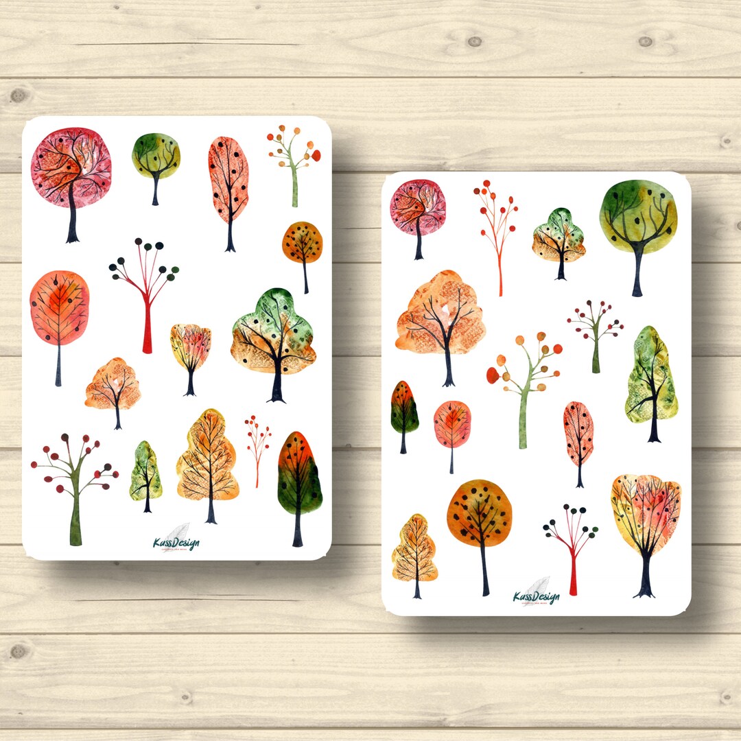 Sticker Set, Autumn Trees, Colorful Trees, Stickers Planner Stickers ...
