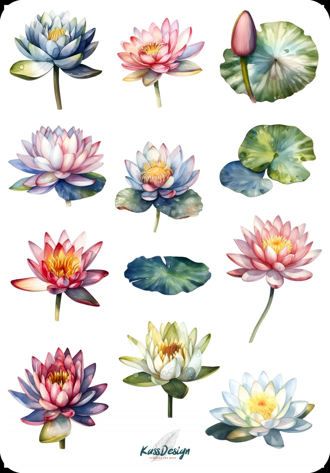 Sticker Set, Water Lilies Flowers Plants Aquatic Plants Nature Summer ...