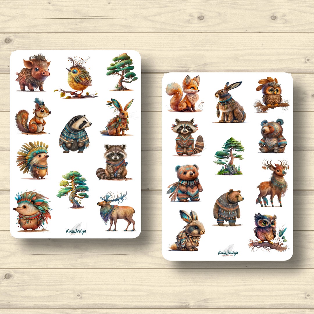 Sticker Set Forest Animals With Indian Jewelry Animals Nature, Stickers ...