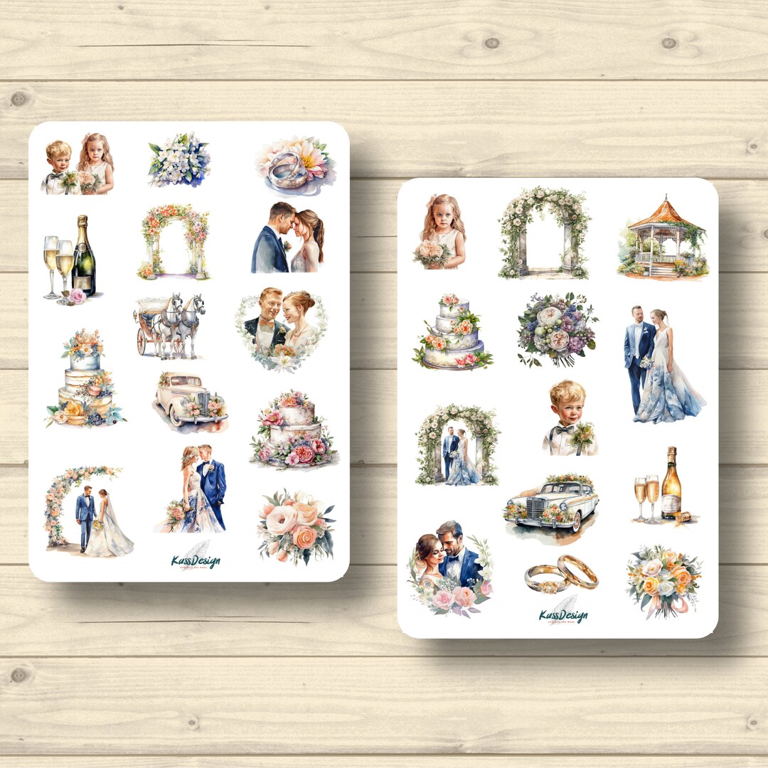 Sticker Set Wedding Bride Groom Cake Wedding Couple Wedding Car Wedding ...