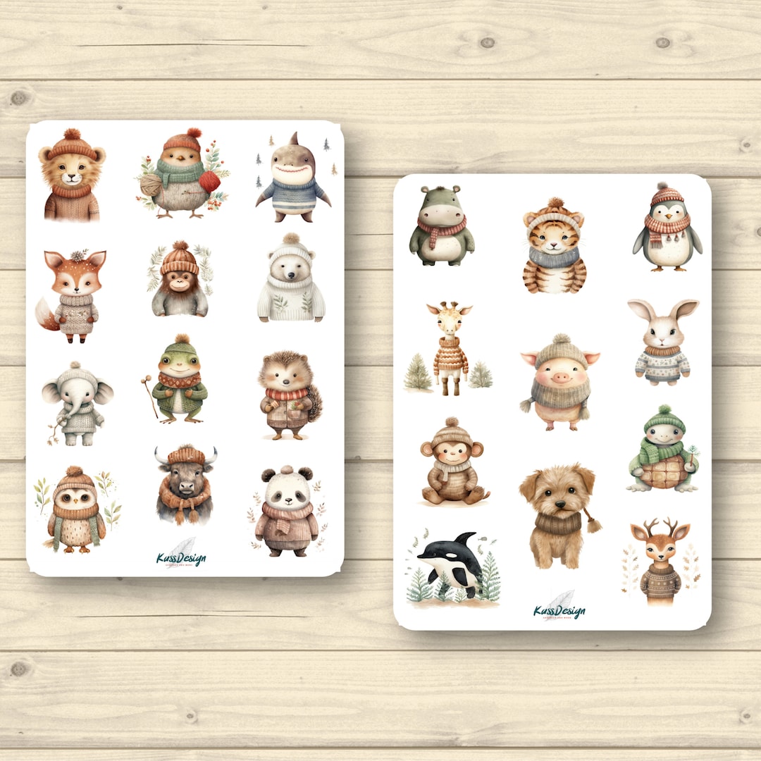 Sticker Set Forest Animals in Winter Clothes - Etsy