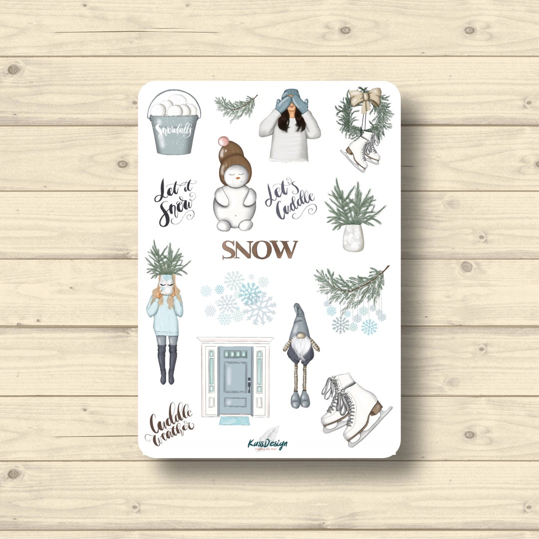 Sticker Sheet Winter Girls Snowman Ice Skates Green Fir Stickers ...