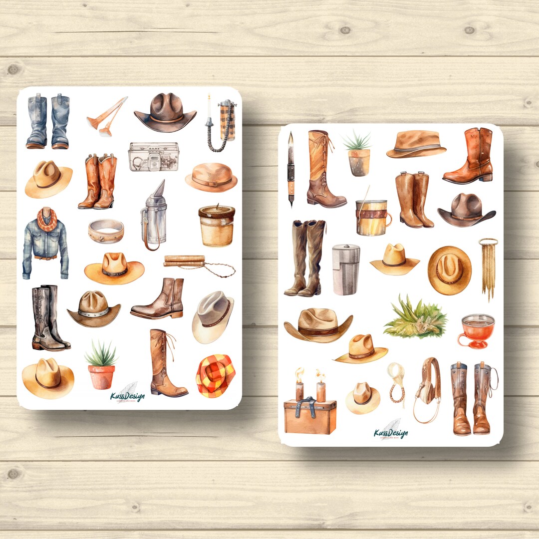 Sticker Set Cowboy Boots Western Texas Cowboy Hat Western Accessories ...