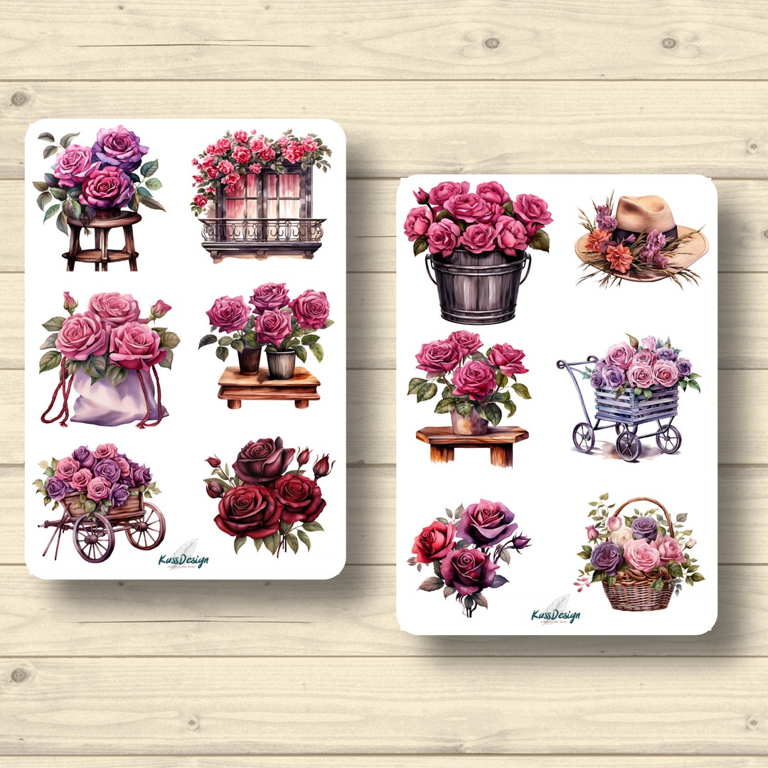 Sticker Set Rosen Weinrot Bordeaux Rosenstrauß Pflanzen Natur ...