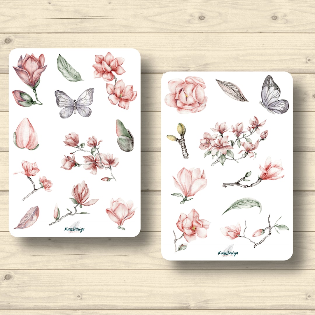 Sticker Set, Magnolias, Flowers, Spring, Butterflies, Sticker Planner ...