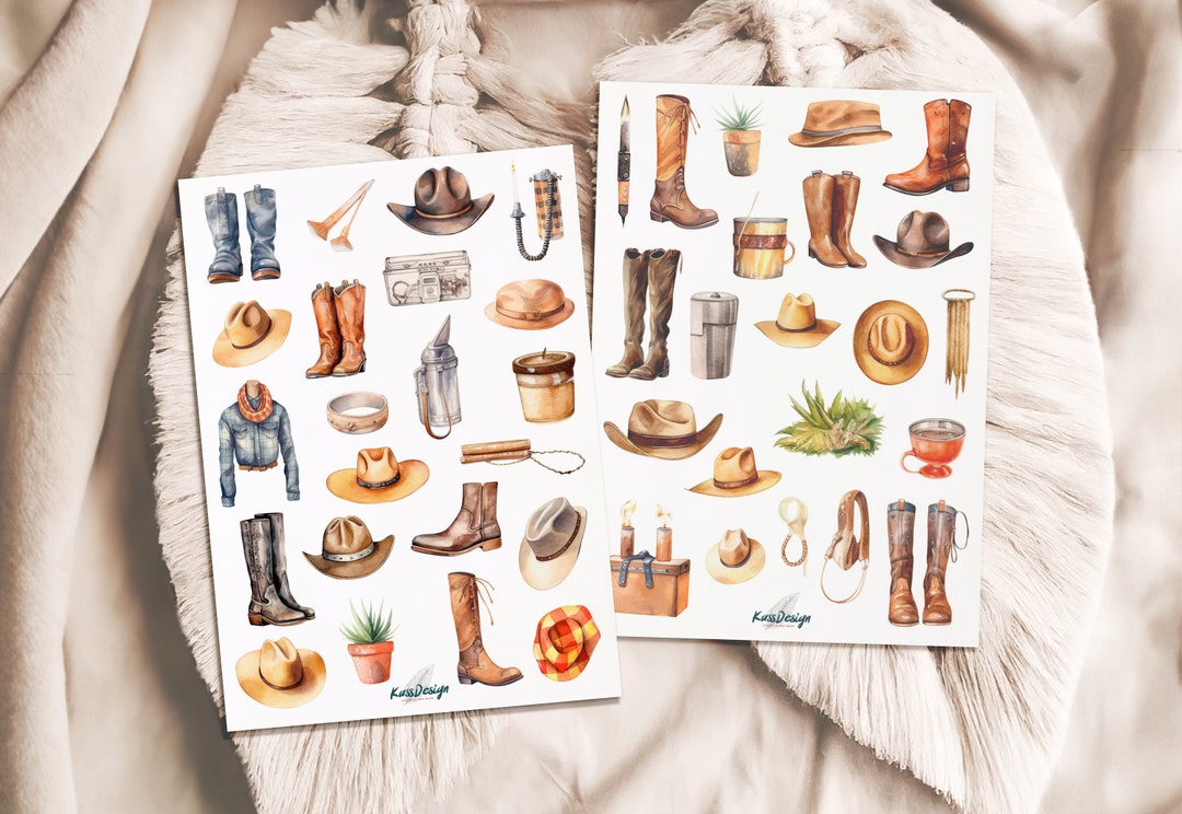 Cowboy Western Sticker Set – Boots, Hats, Ranch Accessories, Vintage ...
