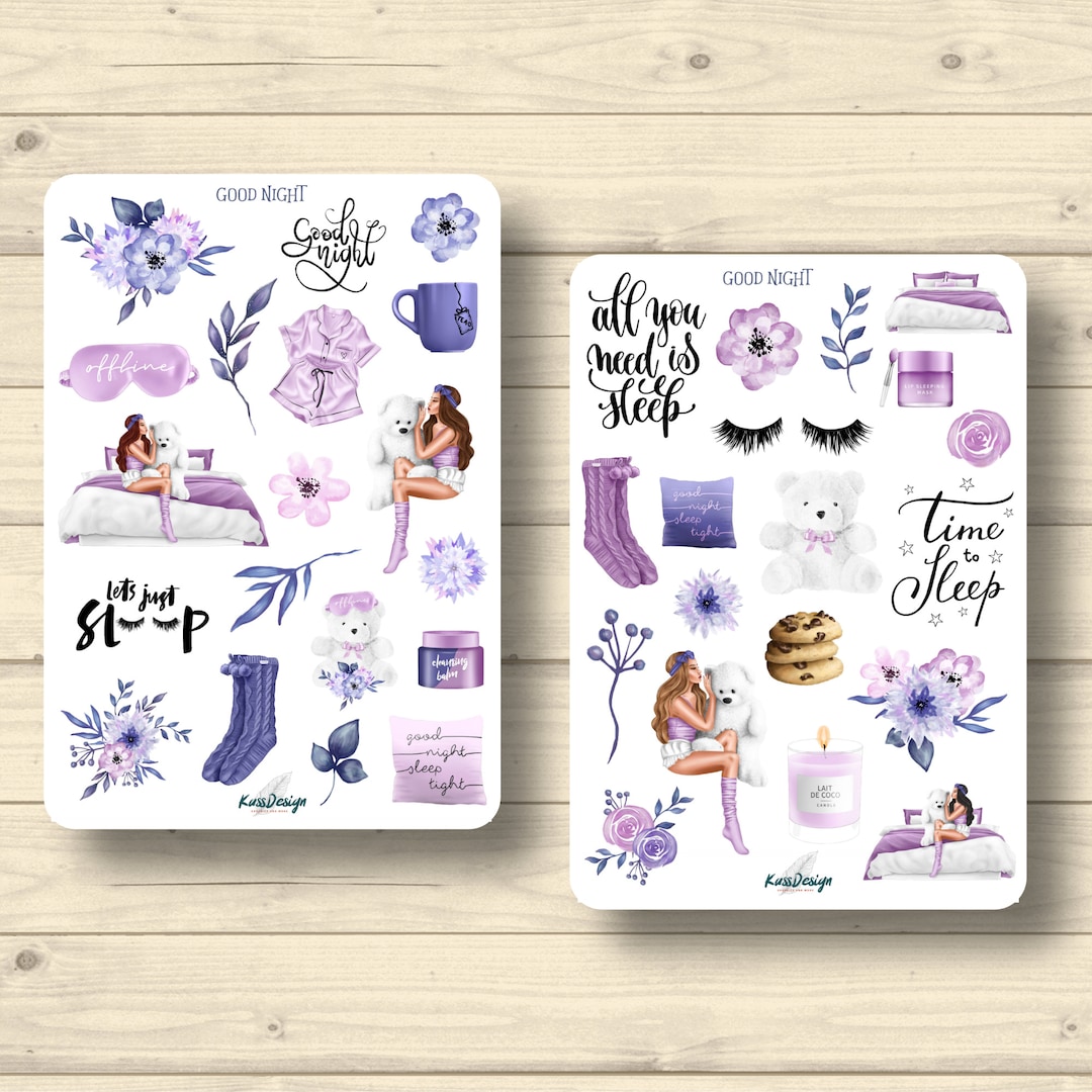 Sticker Set Sleeping Girl Good Night Evening Routine Bed Cozy Stickers ...