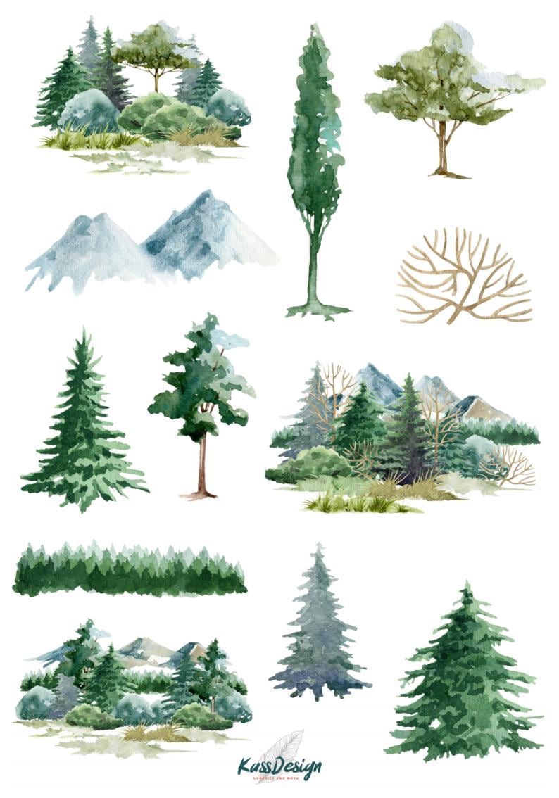 Sticker Set Forest Landscape Trees - Etsy