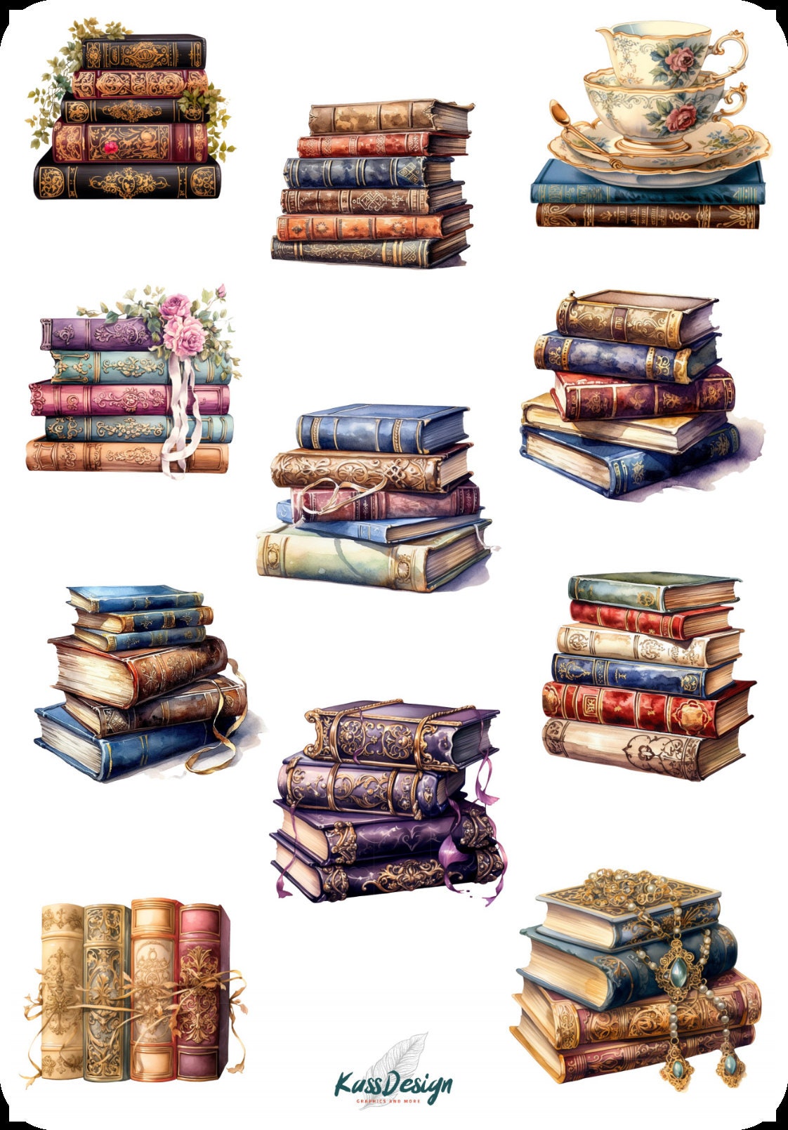 Sticker Set Books Vintage Stack of Books Reading Hobby, Stickers ...