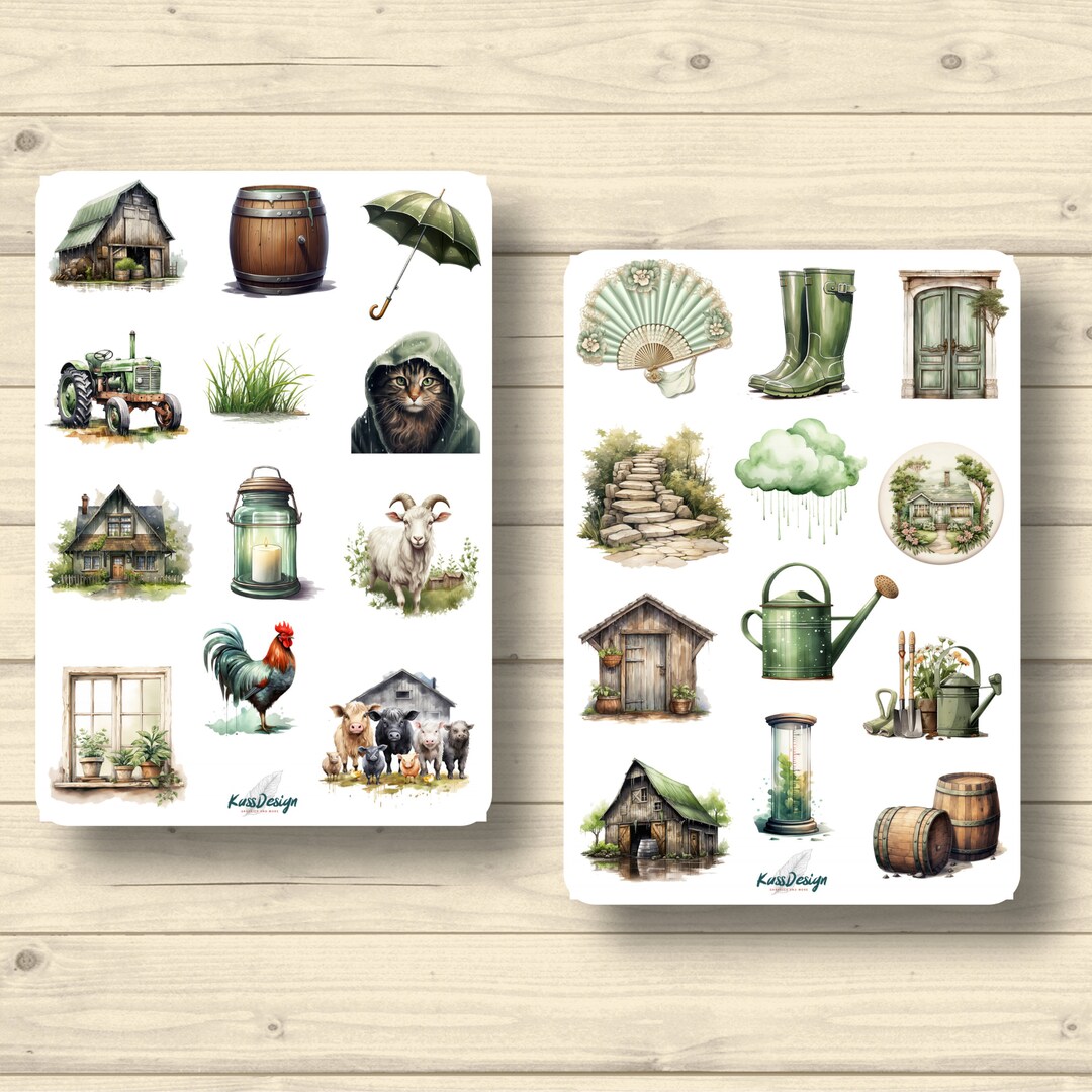 Sticker Set Vintage Cottages and Garden Tools - Etsy UK
