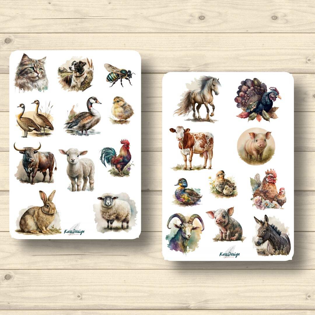Sticker Set Animals Farm Animals Pets Horse Cow Pig Dog Cat Sheep ...