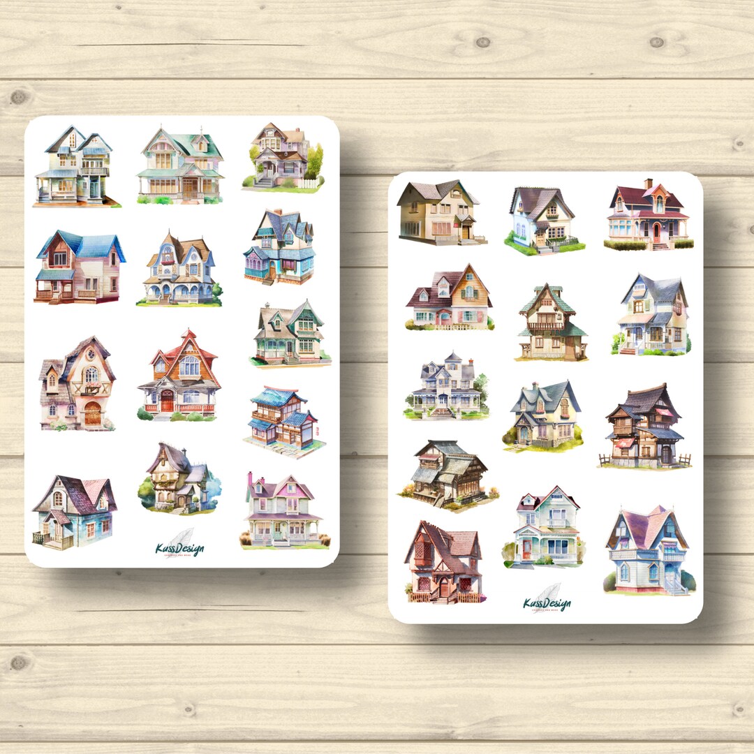 Sticker Set Houses Buildings Architecture Colorful Terrace Balcony Home ...
