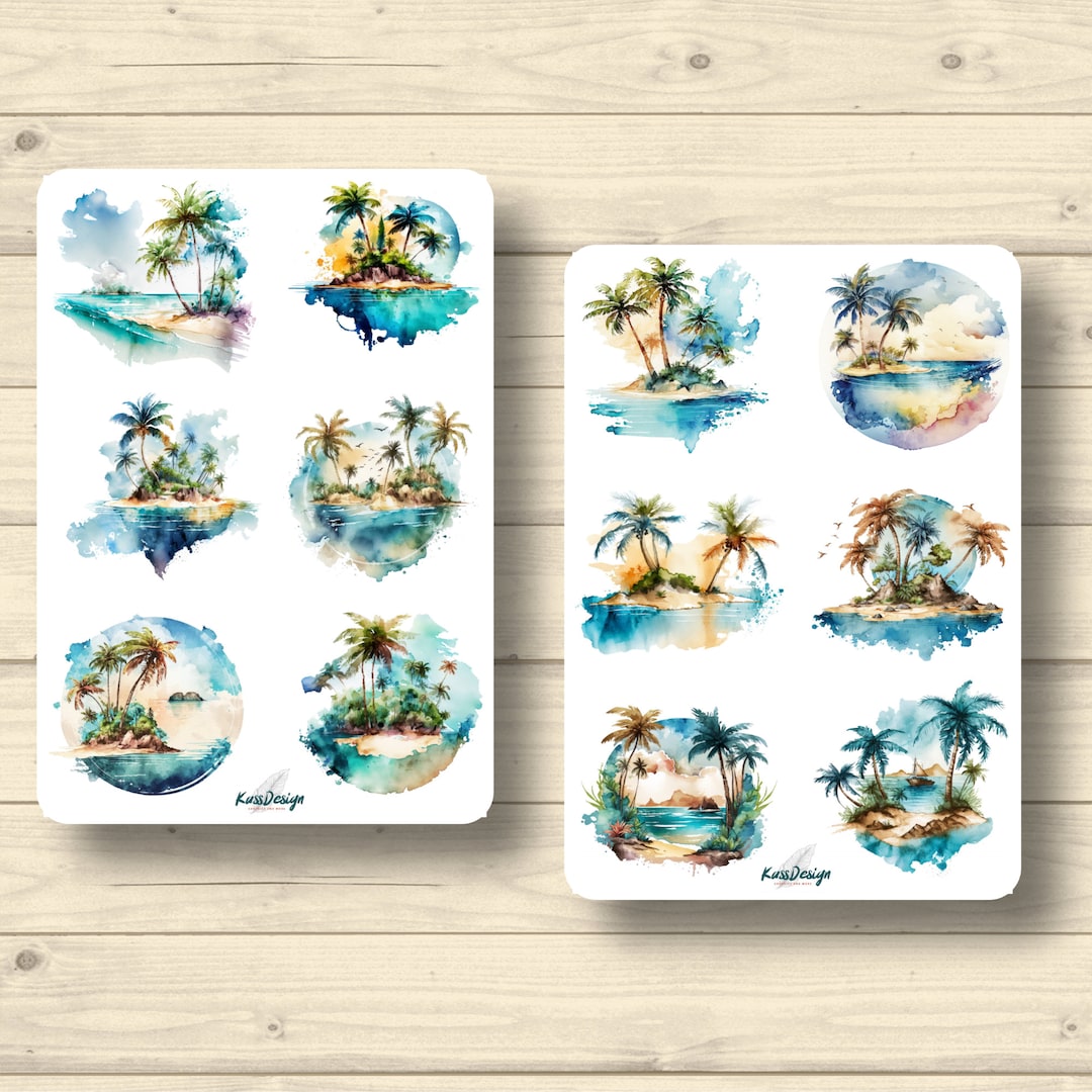 Sticker Set Islands With Palm Trees Beach Sea Holiday Summer Sand ...