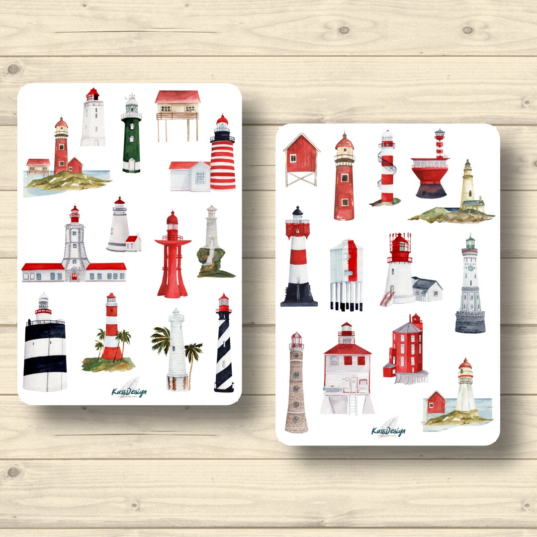 Sticker Set, Lighthouses, Beach, Sea, Summer, Vacation, Sticker Planner ...