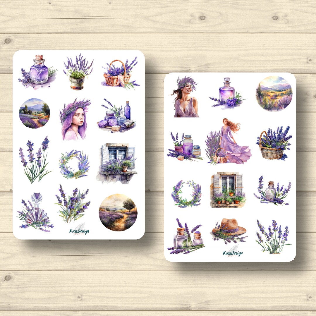 Sticker Set Lavender Woman Girl Lavender Oil Perfume Nature Lavender ...