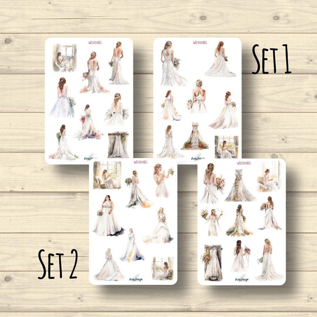 Sticker Set Wedding Bridal Party Bridal Gown 2 Sets Stickers Planner ...